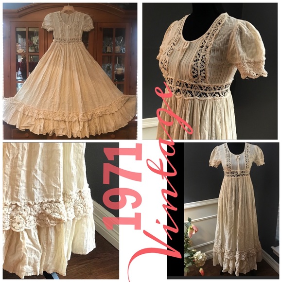 Vintage | Dresses | Vintage 7s Ivory Cotton Maxi Dress S | Poshmark